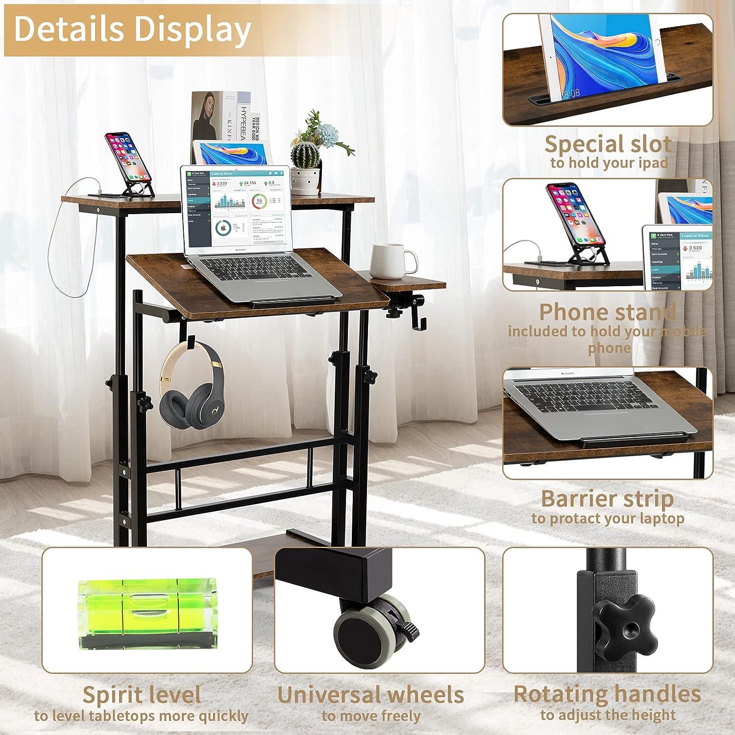 SIDUCAL Mobile Stand Up Desk, Adjustable Laptop Desk with Wheels ...