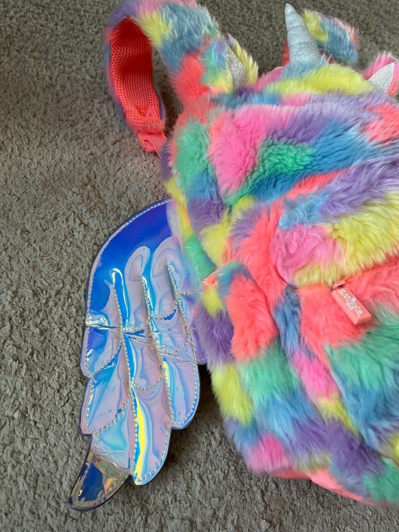Smiggle Fluffy Rainbow unicorn junior backpack, Women's Fashion, Bags ...