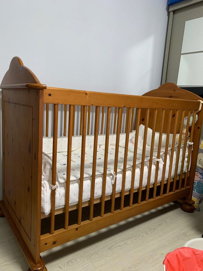 Solid Wood Baby Cot, Babies & Kids, Baby Nursery & Kids Furniture, Cots & Cribs on Carousell