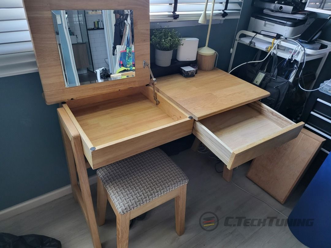 Solid Wood Study & Vanity desk Set (with stool) | Scandinavian Japandi ...