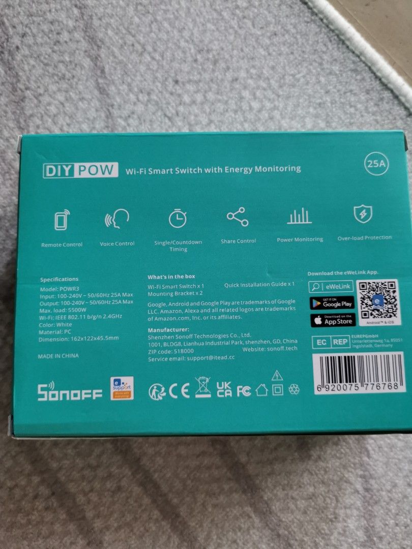 Sonoff POW R3 wifi smart switch with energy monitoring, TV & Home ...