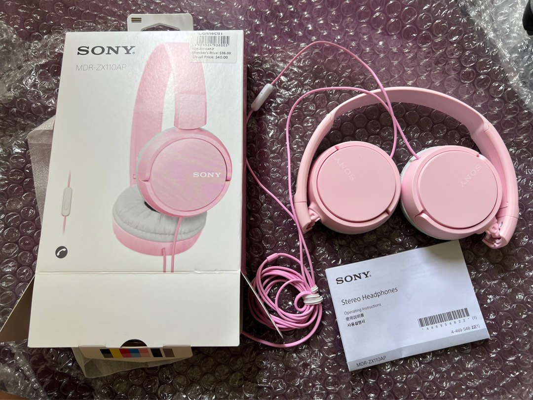 Sony Headphones - baby pink, Audio, Headphones & Headsets on Carousell