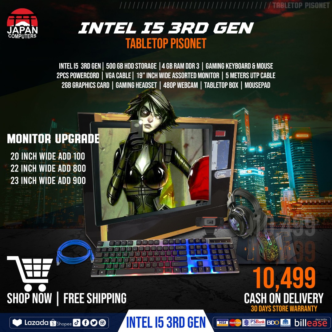 Tabletop pisonet Intel Core i5 3rd gen 4GBRAM 500gb HDDD 19"monitor ...