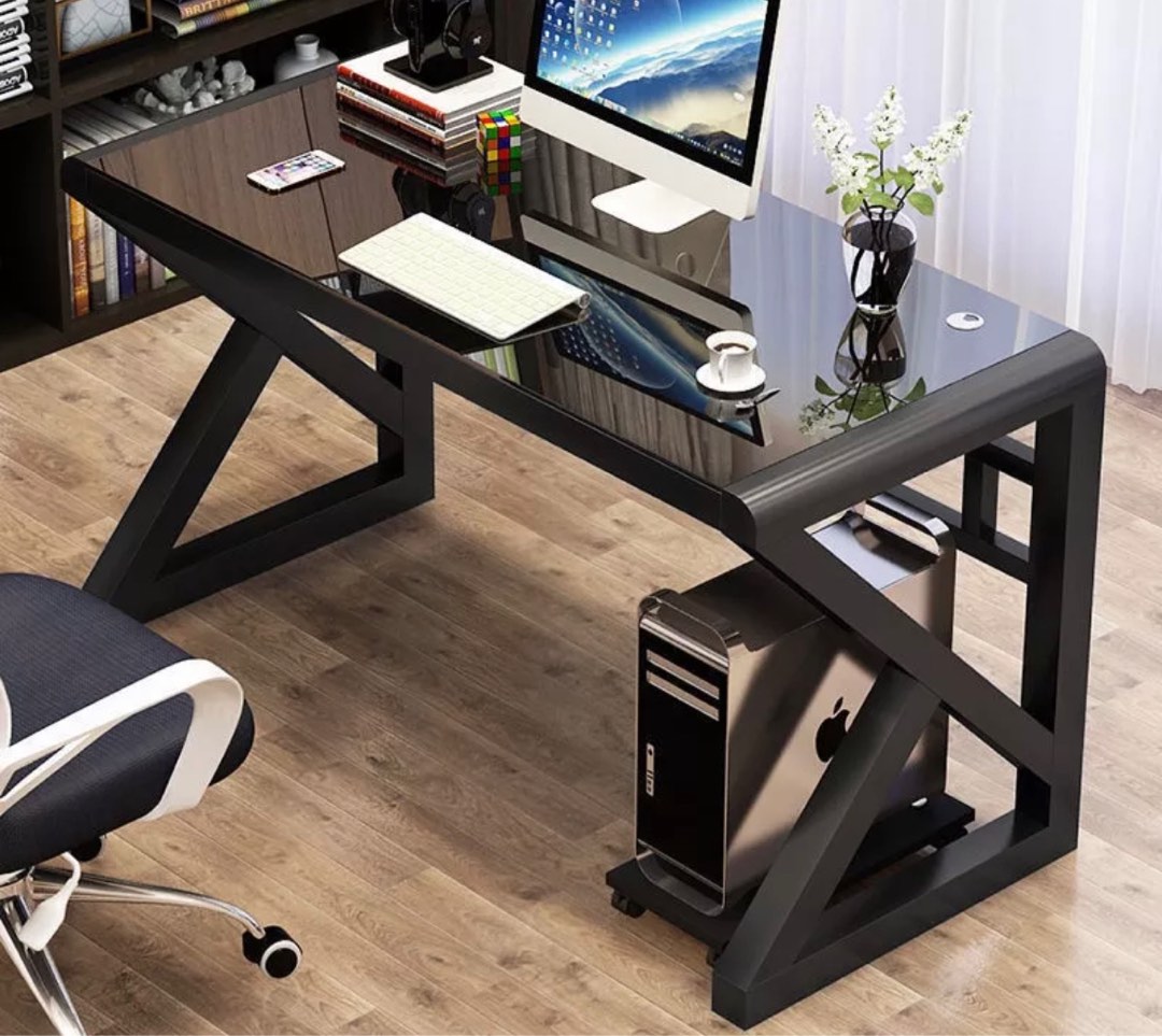 Tempered Glass Computer study work table, Furniture & Home Living ...