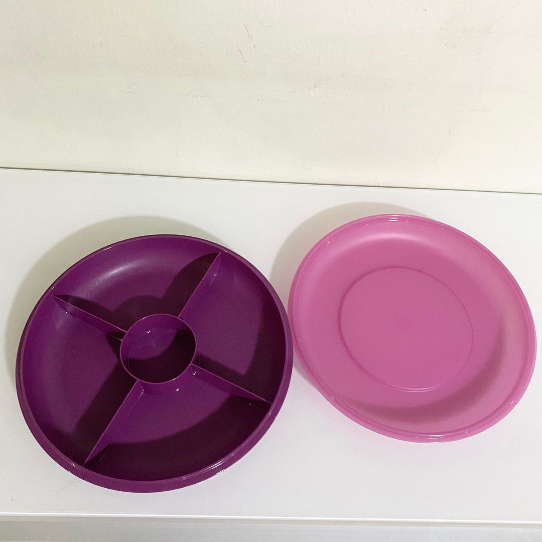 Tupperware Purple Pink Round Snack Serving Tray, Furniture & Home ...
