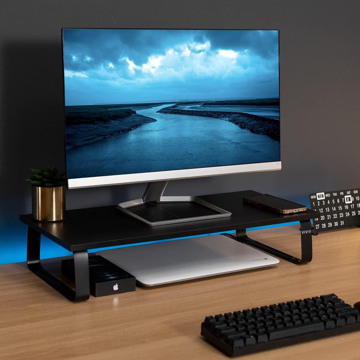 VIVO 24 inch Monitor Riser, Wood & Steel Desktop Stand, Screen ...