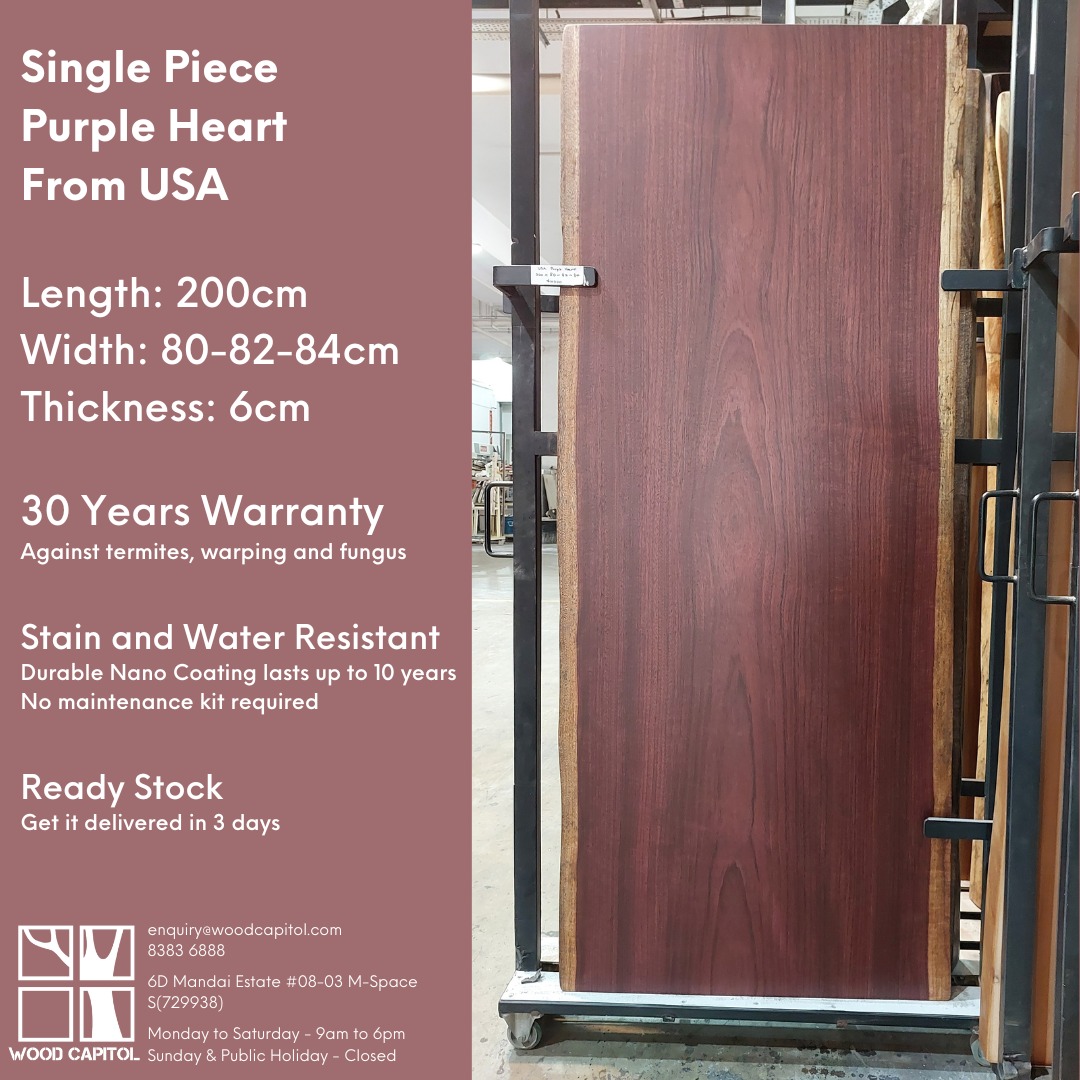 Wood Capitol Purple Heart | Live Edge Solid Wood Table | Single Slab ...