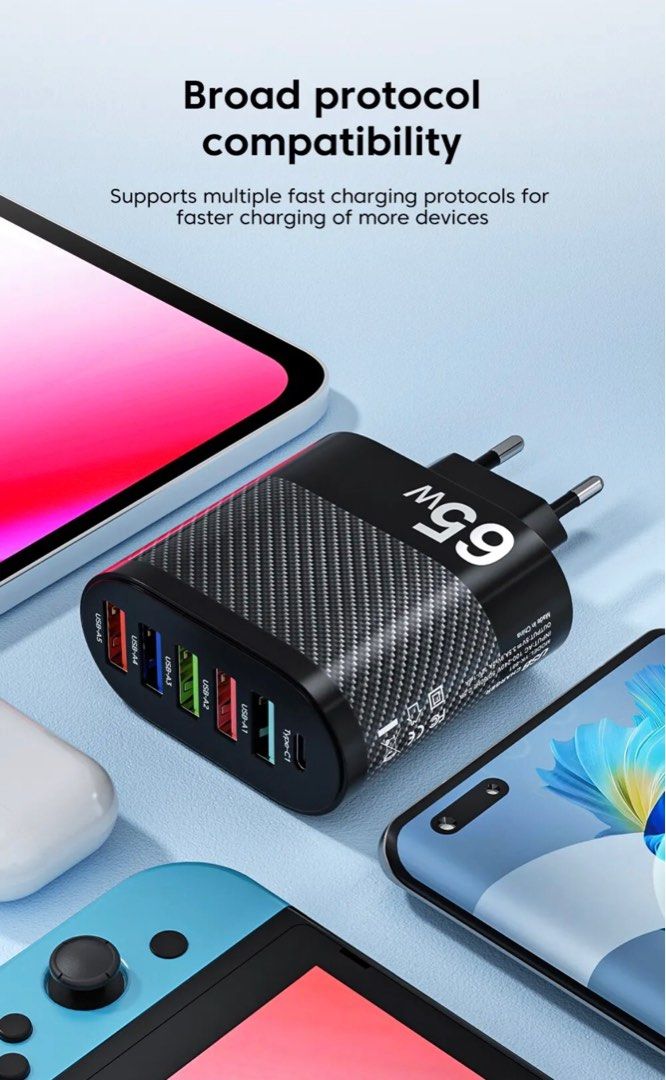 65W 5Ports USB Charger PD Charging Adapter For Xiaomi iPhone 13 Samsung ...