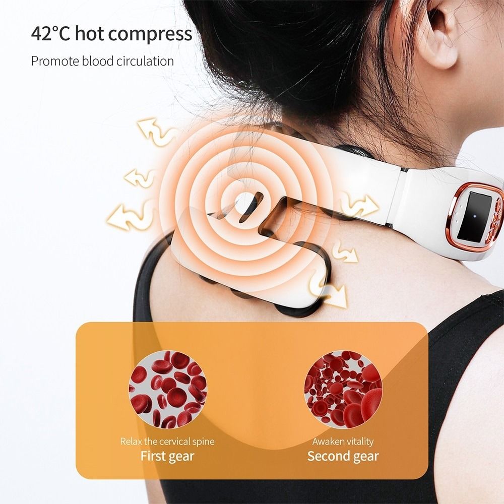 6 Heads Smart Electric Neck and Back Pulse Massager TENS Wireless Heat ...