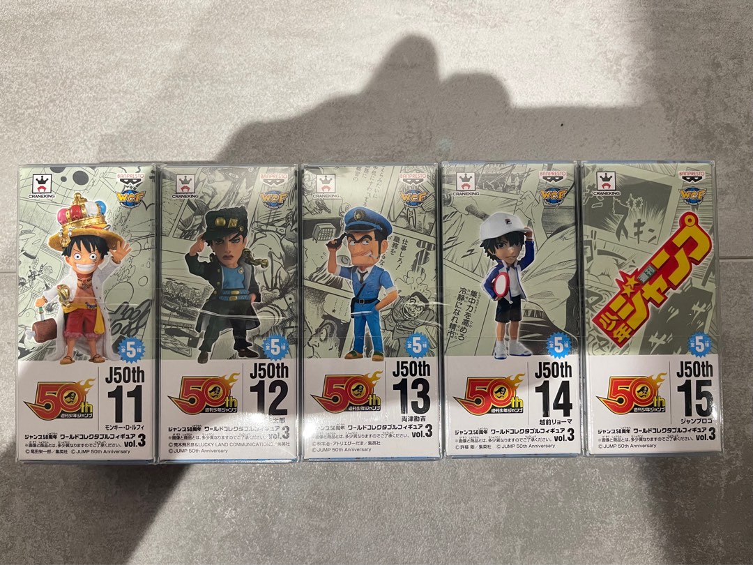 全新未開日版靚盒 WCF 少年 jump 50th 50週年 第三彈 vol 3 一套5隻 one piece 路飛 jojo 網球王子, 興趣及遊戲, 玩具 & 遊戲類 - Carousell