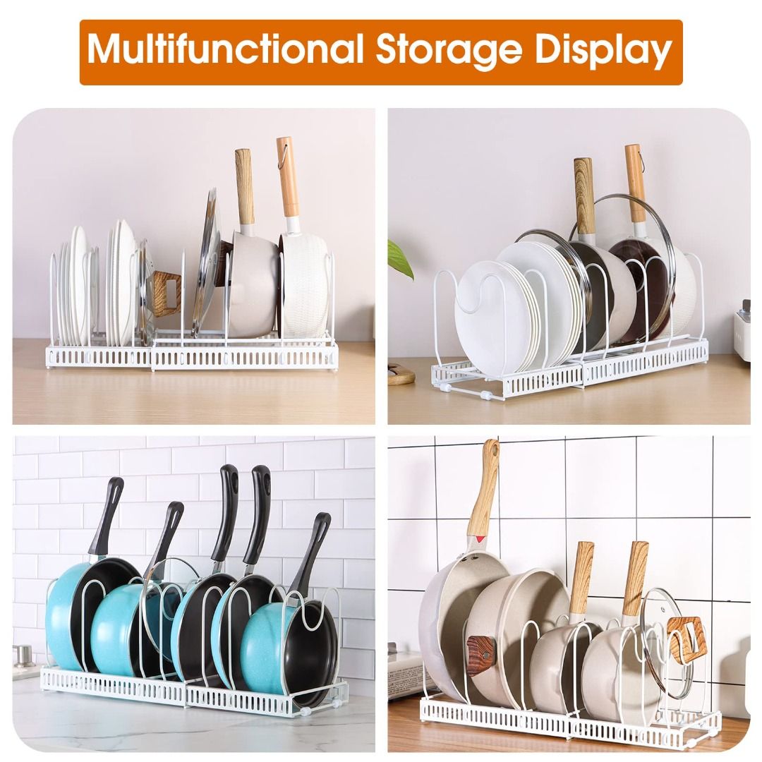Adjustable Pot and Pan Organizer Expandable Rack Lid Holder Organiser ...