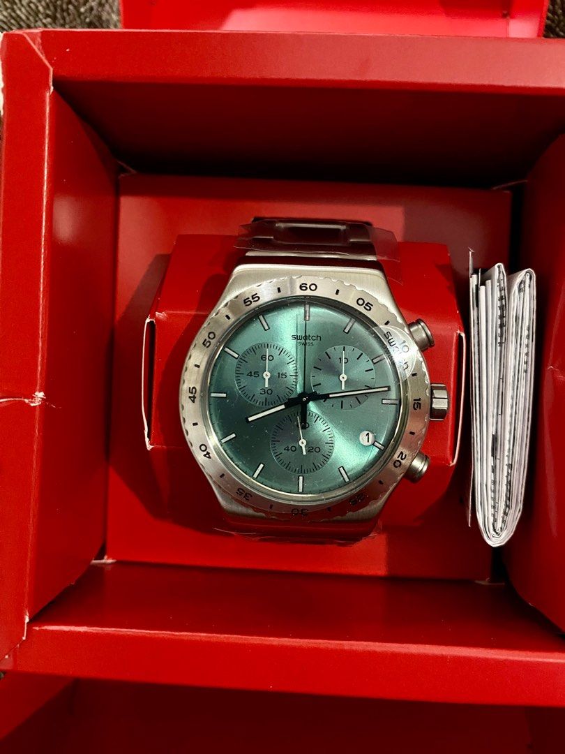 Authentic New Swiss Swatch Irony Chrono “Turquoise” Men Watch, Men's ...
