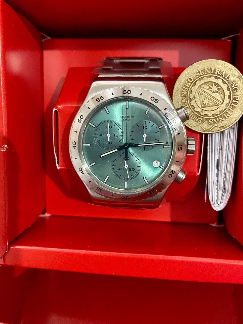 Authentic New Swiss Swatch Irony Chrono “Turquoise” Men Watch, Men's ...