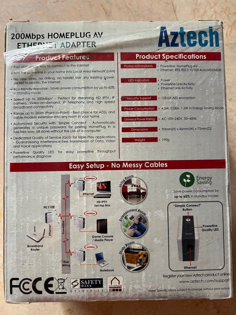 Aztech 200Mbps Homeplug AV Ethernet adapter, Computers & Tech, Parts ...