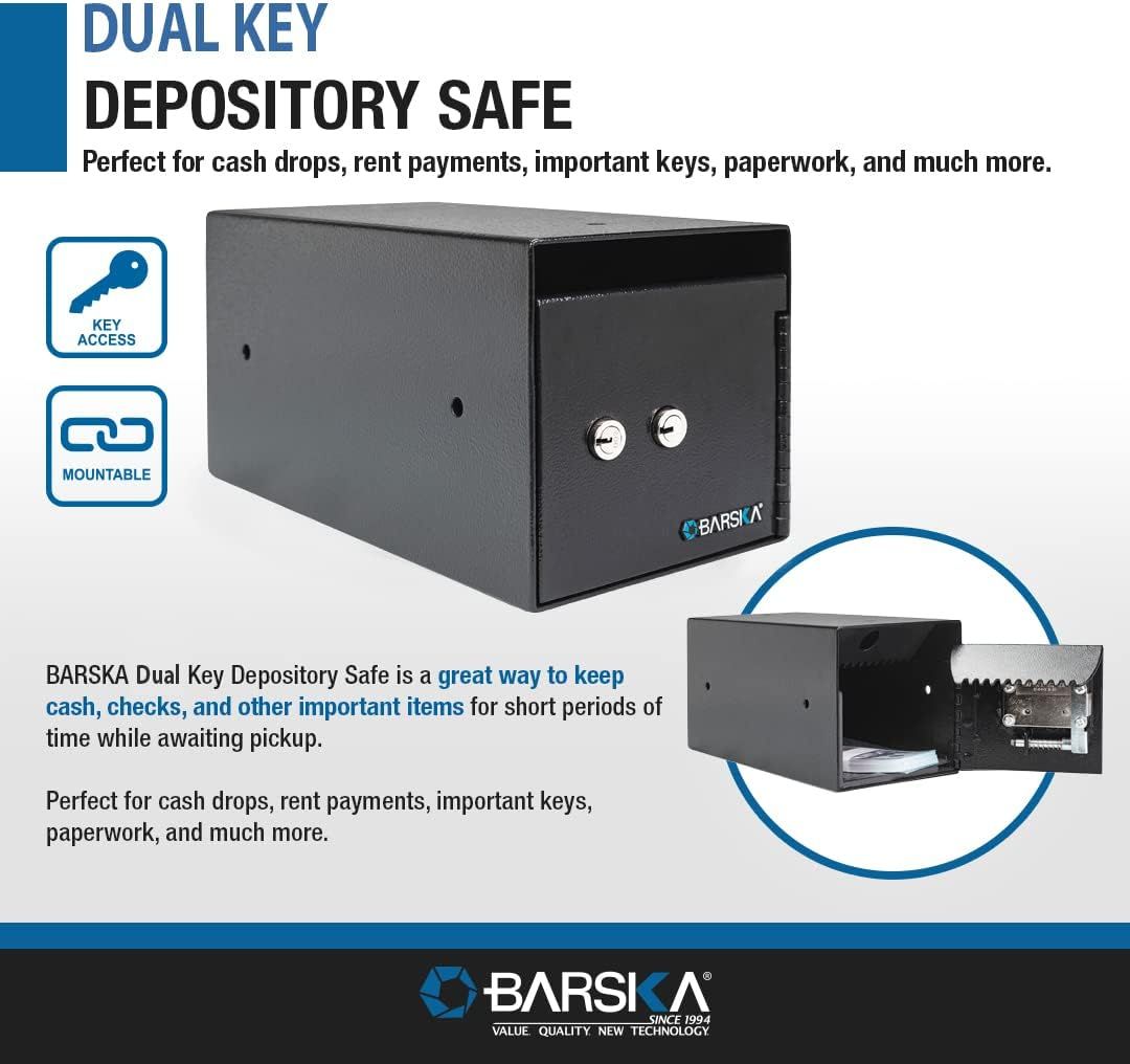 Barska AX13708 Dual Key Depository Drop Safe Lock Box for Cash ...
