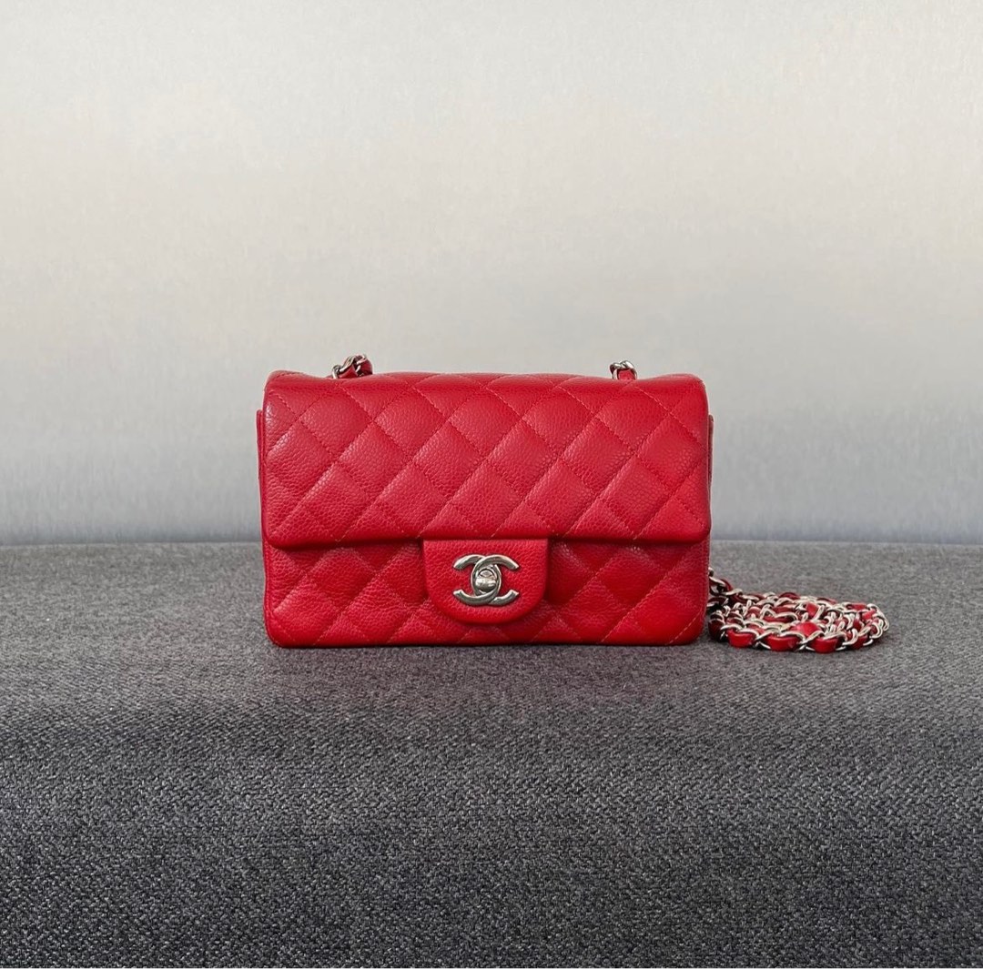 Chanel Mini Rectangular Flap Caviar Red / Phw, Luxury, Bags & Wallets ...