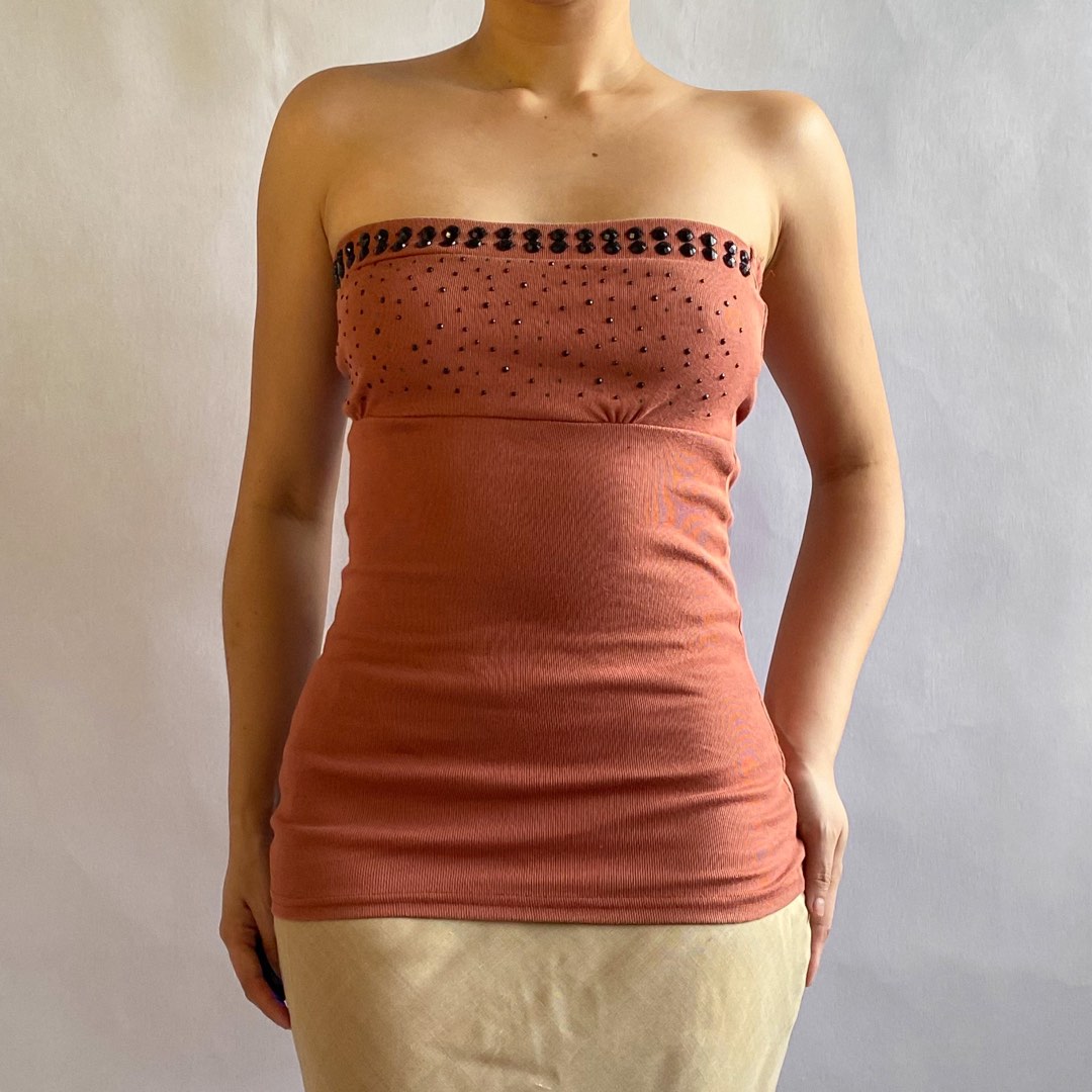 copper brown sequins long tube top, Women's Fashion, Tops, Others Tops ...