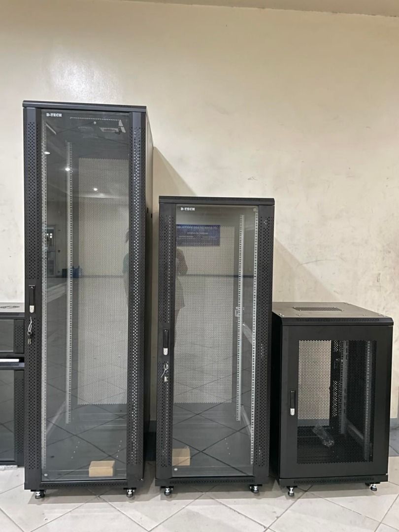 D-Tech Free Standing Data Cabinet (Note: 2Fanslot, Pure Black, Glass ...