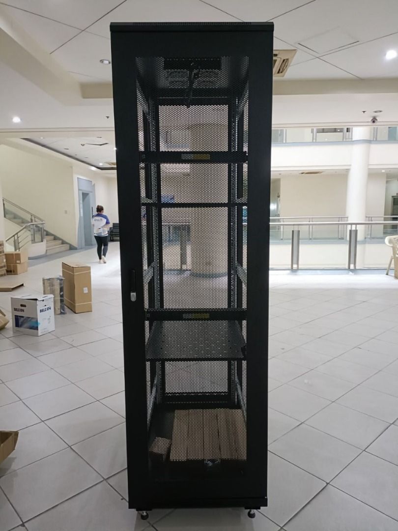 D-Tech Free Standing Data Cabinet (Note: 2Fanslot, Pure Black, Glass ...