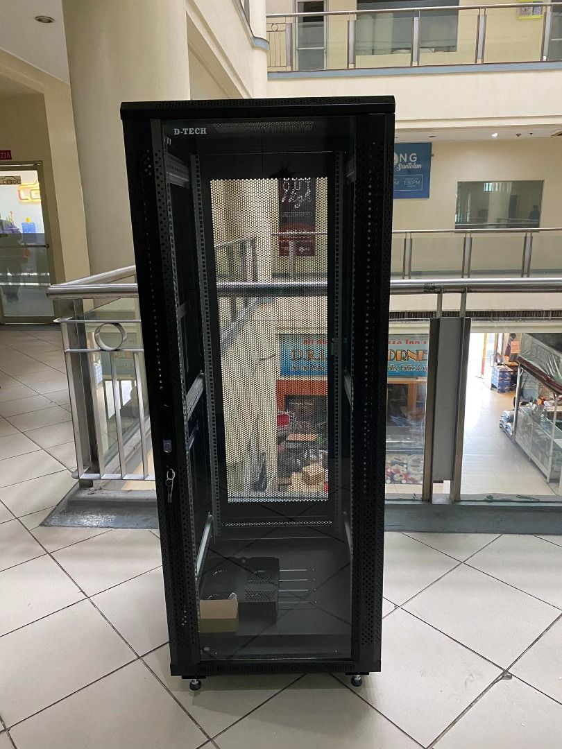 D-Tech Free Standing Data Cabinet (Note: 2Fanslot, Pure Black, Glass ...