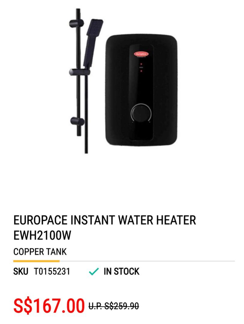 EUROPACE INSTANT WATER HEATER EWH2100W (Original price $167-200), TV ...