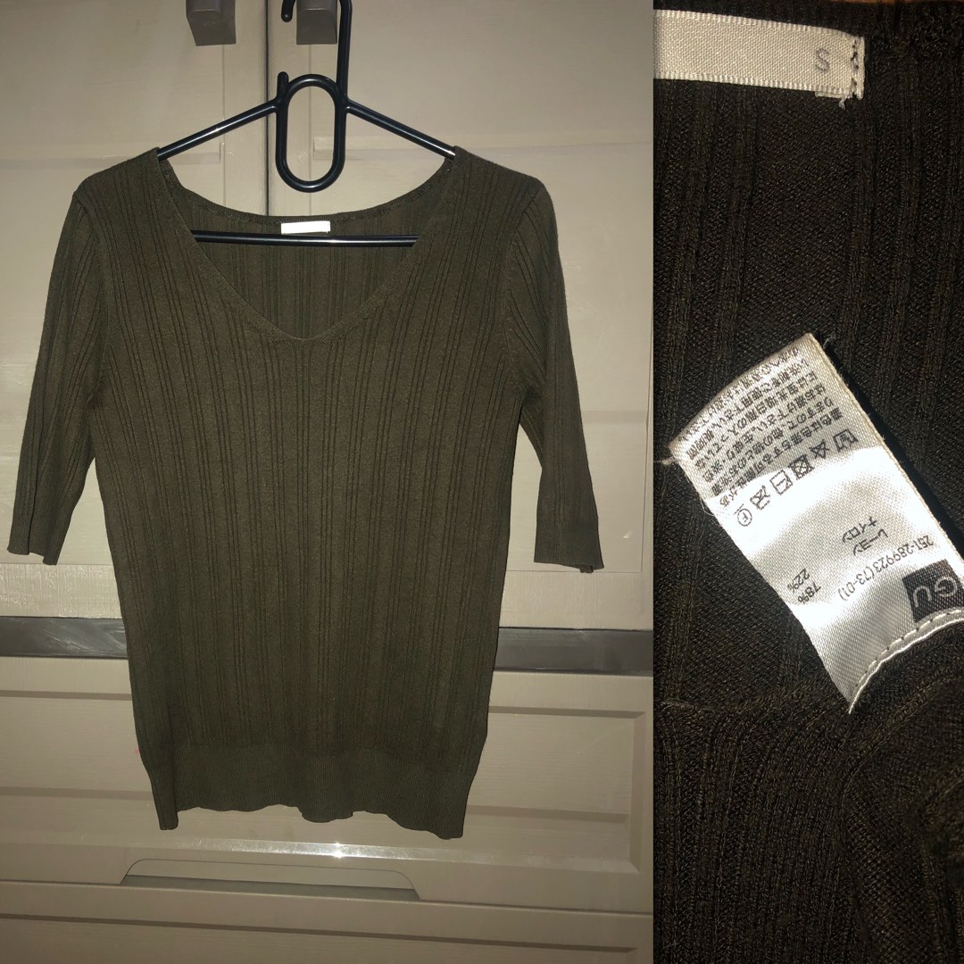 GU Knitted V-neck Army green Top on Carousell
