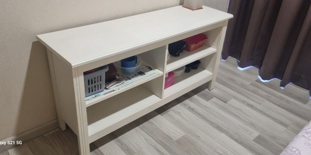 Ikea white TV bench with shelves, Furniture & Home Living, Furniture ...