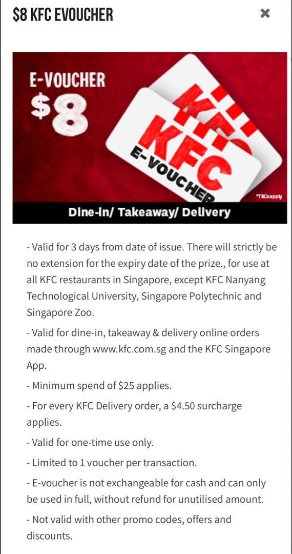 KFC $8 vouchers, Tickets & Vouchers, Vouchers on Carousell