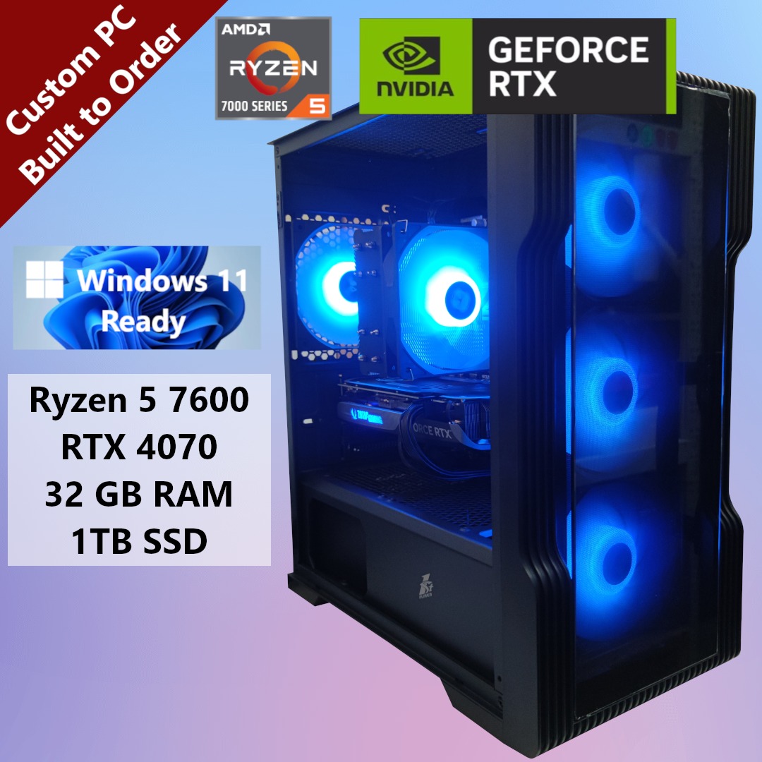 LATEST Ryzen 5 7600 RTX 4070 12GB Budget Gaming Computer PC Custom PC ...