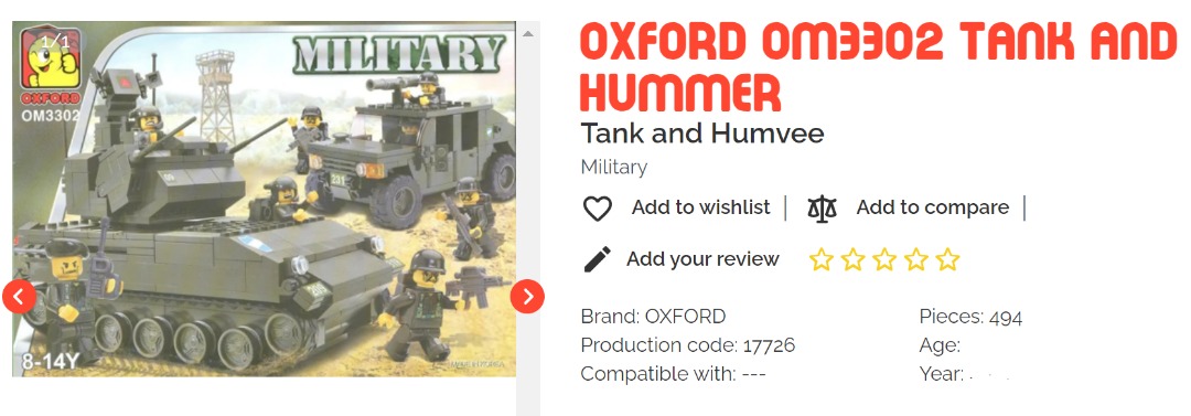 Lego Oxford Military Tank OM3302, Hobbies & Toys, Toys & Games on Carousell