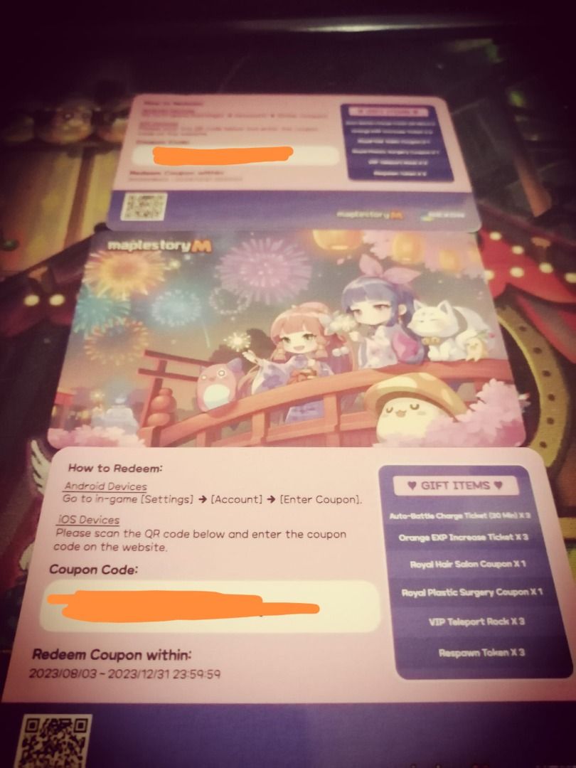 Maplestory M Gift Item Code, Tickets & Vouchers, Vouchers on Carousell