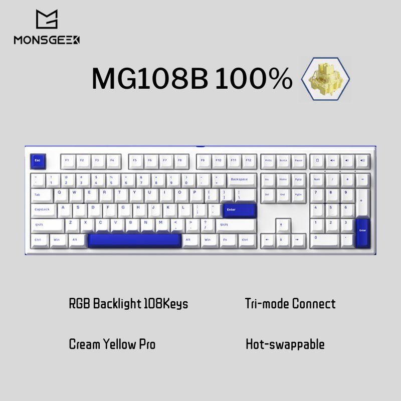 MonsGeek MG108B | Prebuilt Mechanical Keyboard | 100% (108 Keys) | Red ...