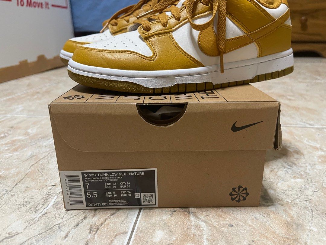 Nike Dunk Low “Next Nature” Mustard US7W, Women's Fashion, Footwear ...