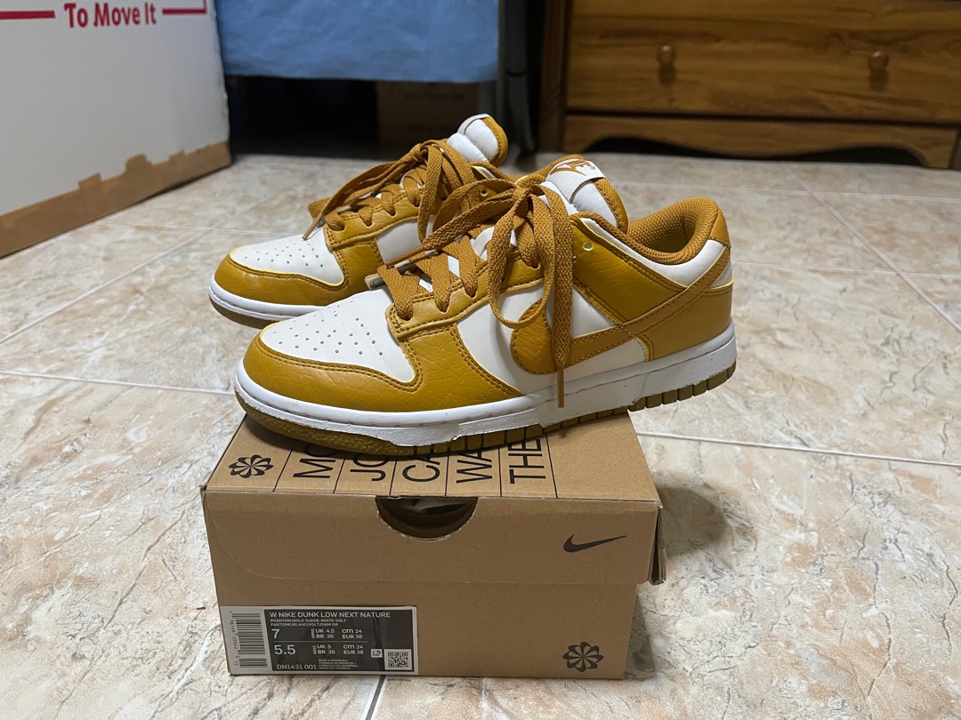 Nike Dunk Low “Next Nature” Mustard US7W, Women's Fashion, Footwear ...