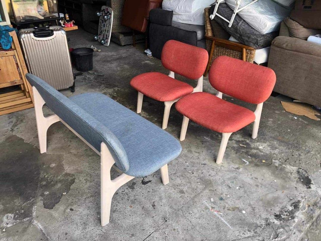 Nitori relax wide bench and chairs with table All solid wood, Furniture ...