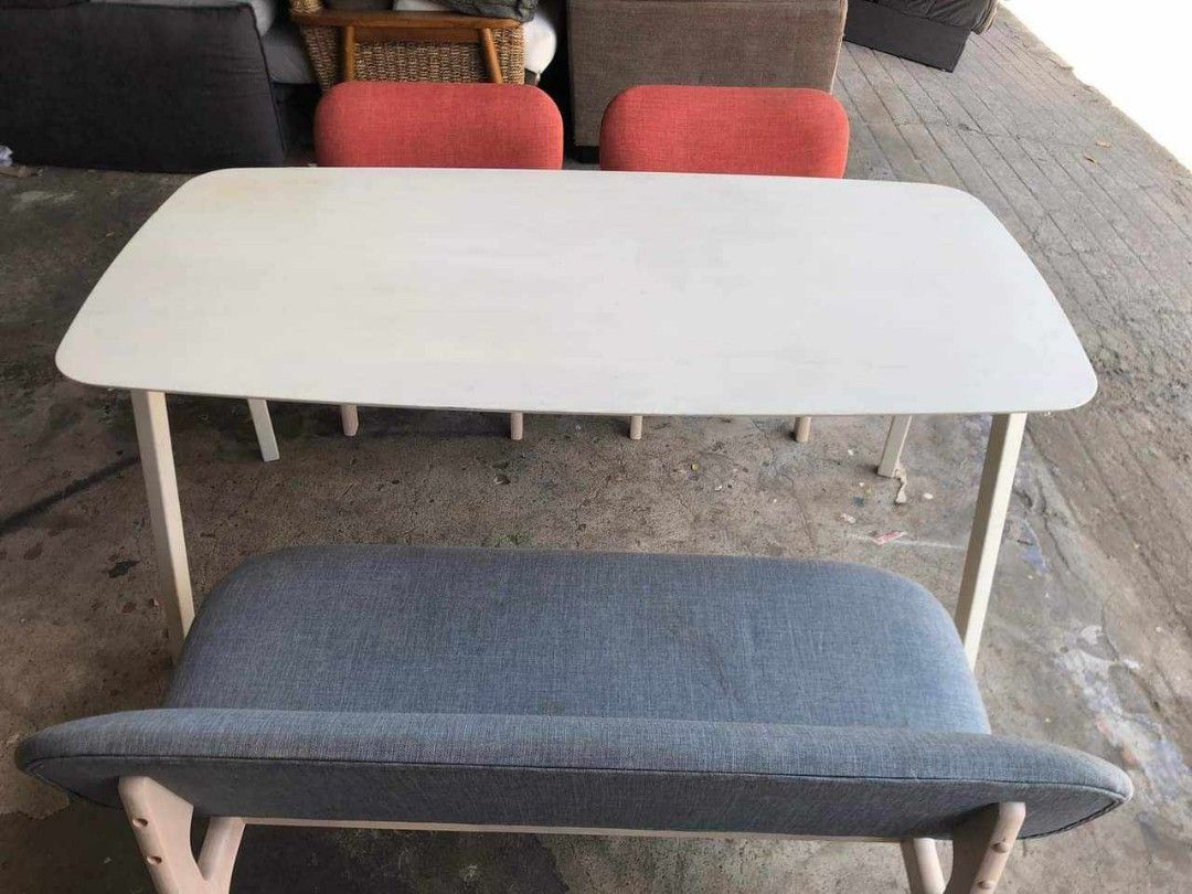 Nitori relax wide bench and chairs with table All solid wood, Furniture ...