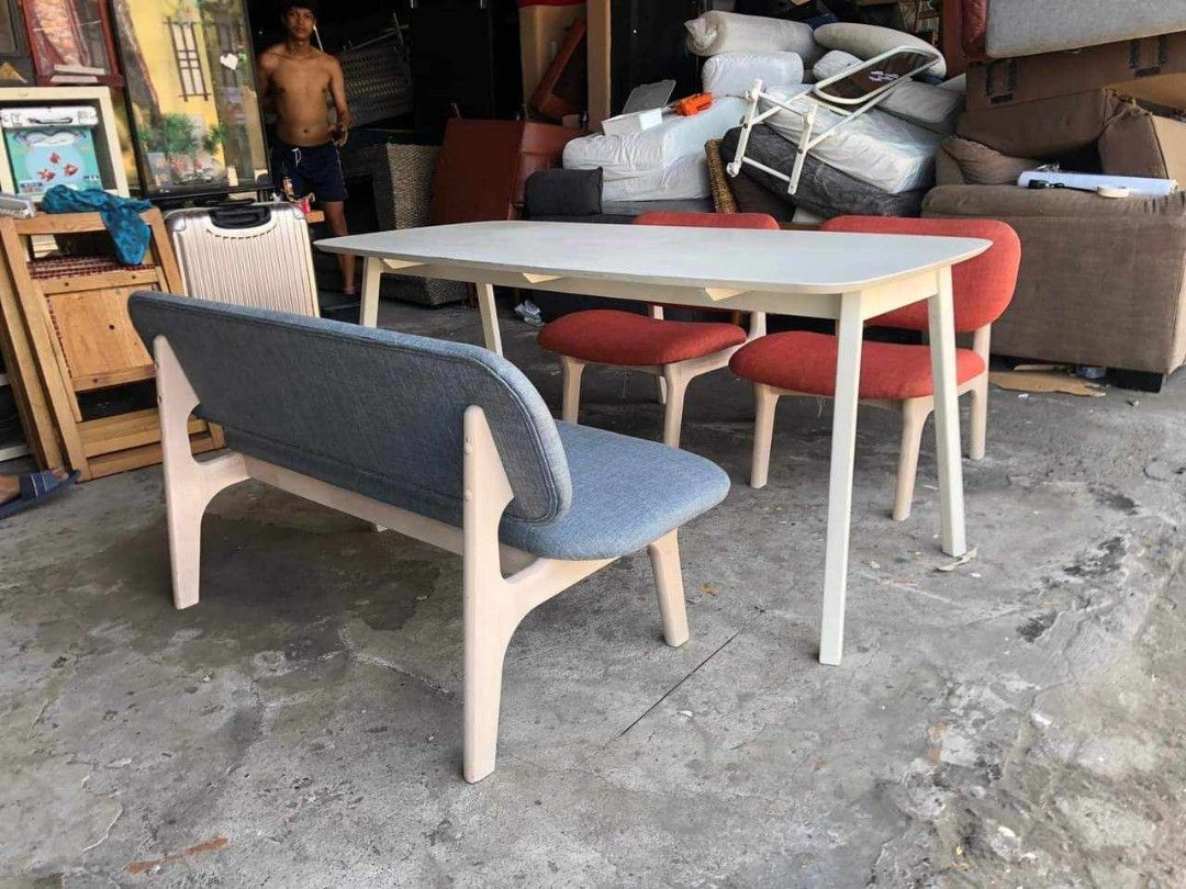 Nitori relax wide bench and chairs with table All solid wood, Furniture ...