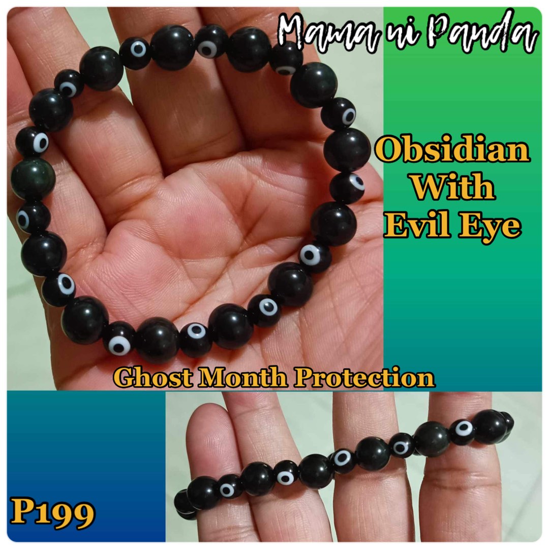 Obsidian with Evil Eye Bracelet Ghost Month, Women's Fashion, Jewelry ...
