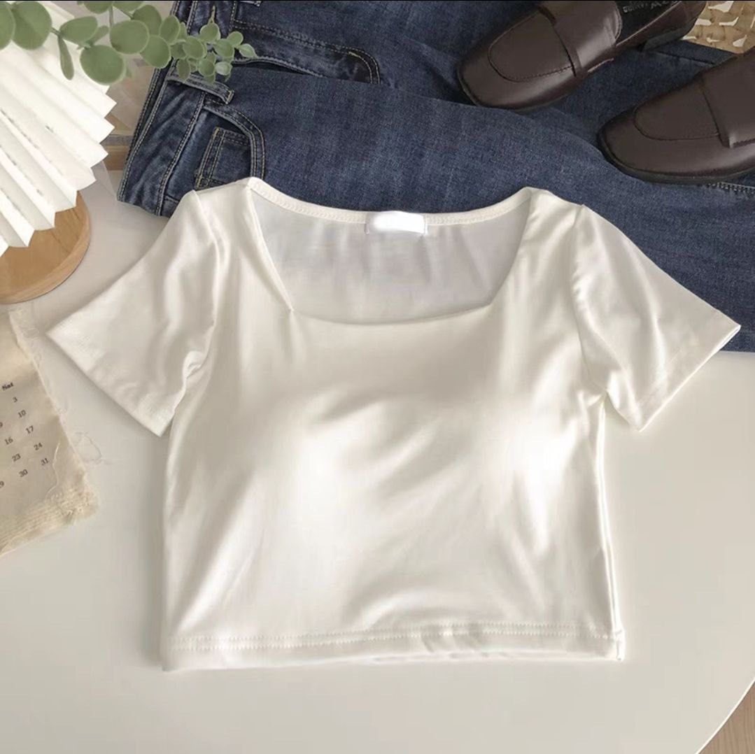 Padded white square neck top, Women's Fashion, Tops, Shirts on Carousell