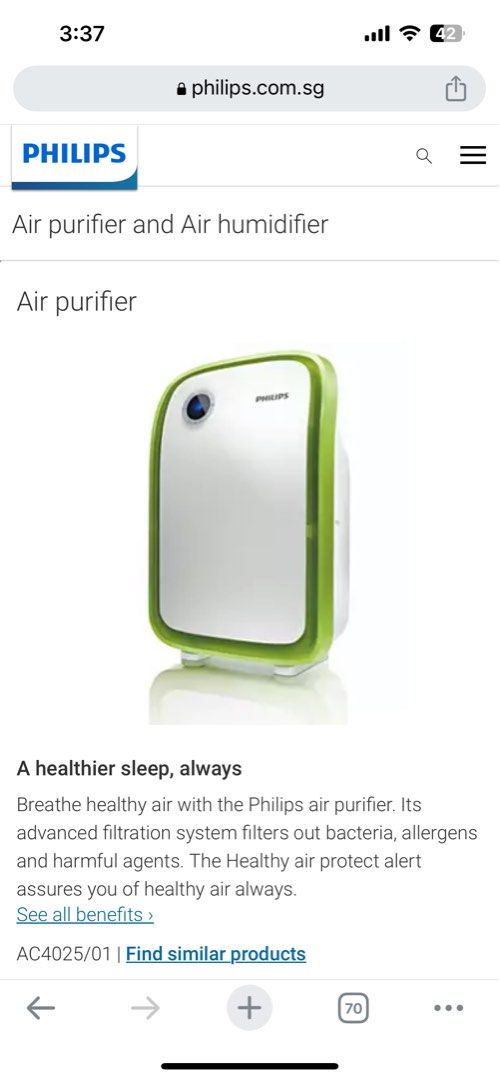 Philips AC4025 Air Purifier, TV & Home Appliances, Air Purifiers ...