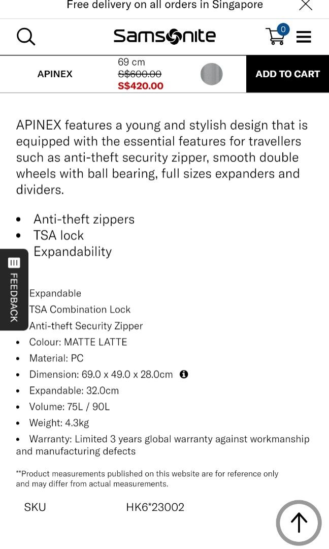 Samsonite Apinex Spinner 69cm, Hobbies & Toys, Travel, Luggage on Carousell