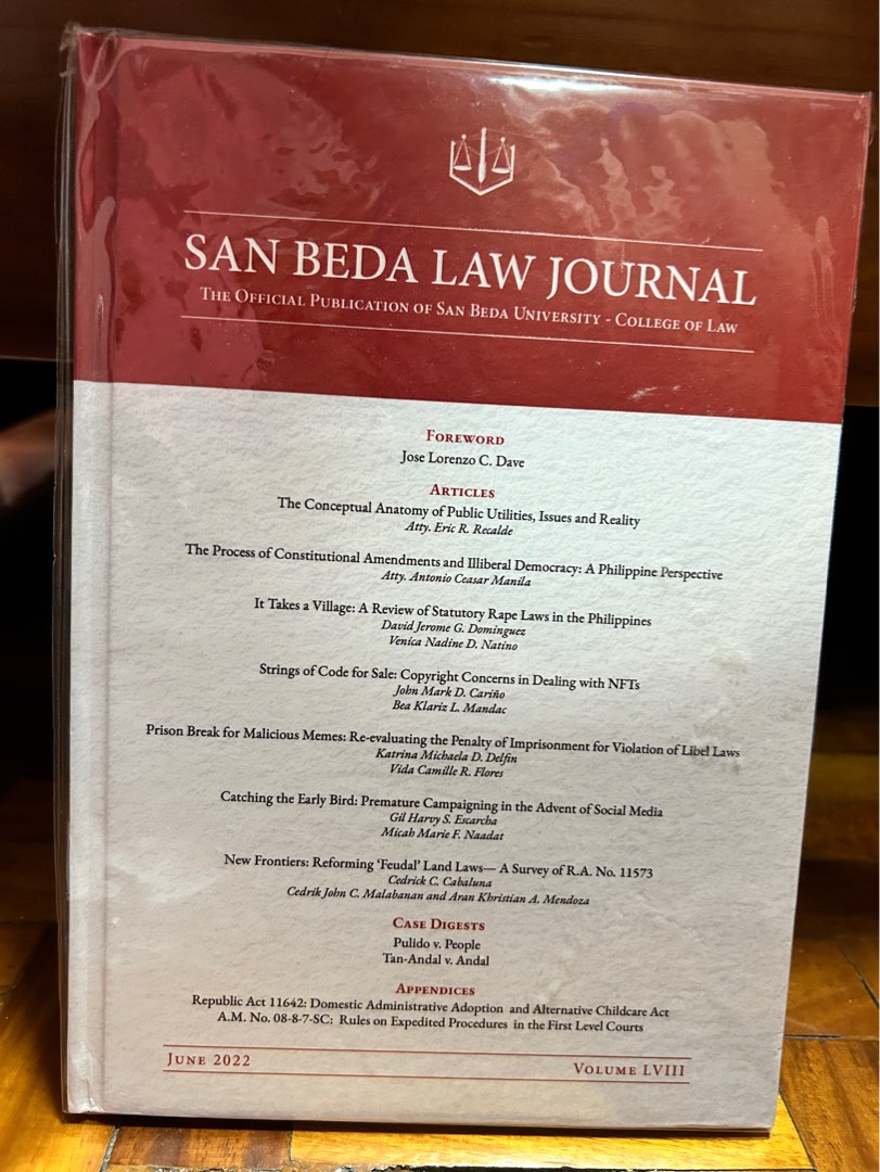 SAN BEDA LAW JOURNAL (Vol. 58) (June 2022) on Carousell