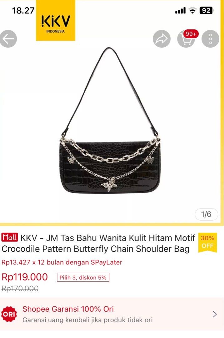 Shoulder Bag KKV Crocodile (Hitam), Fesyen Wanita, Tas & Dompet di ...