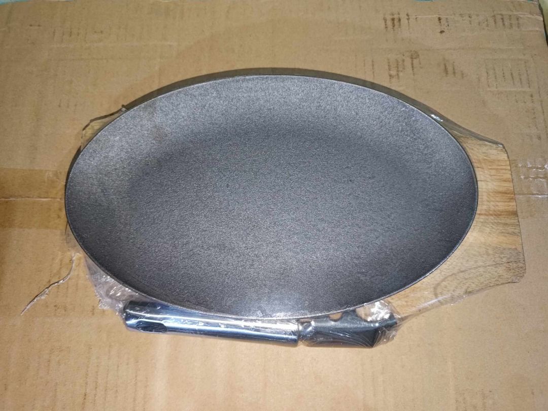 Sizzling Plate - OVAL Cast Iron With Wood and Handle, Furniture & Home ...
