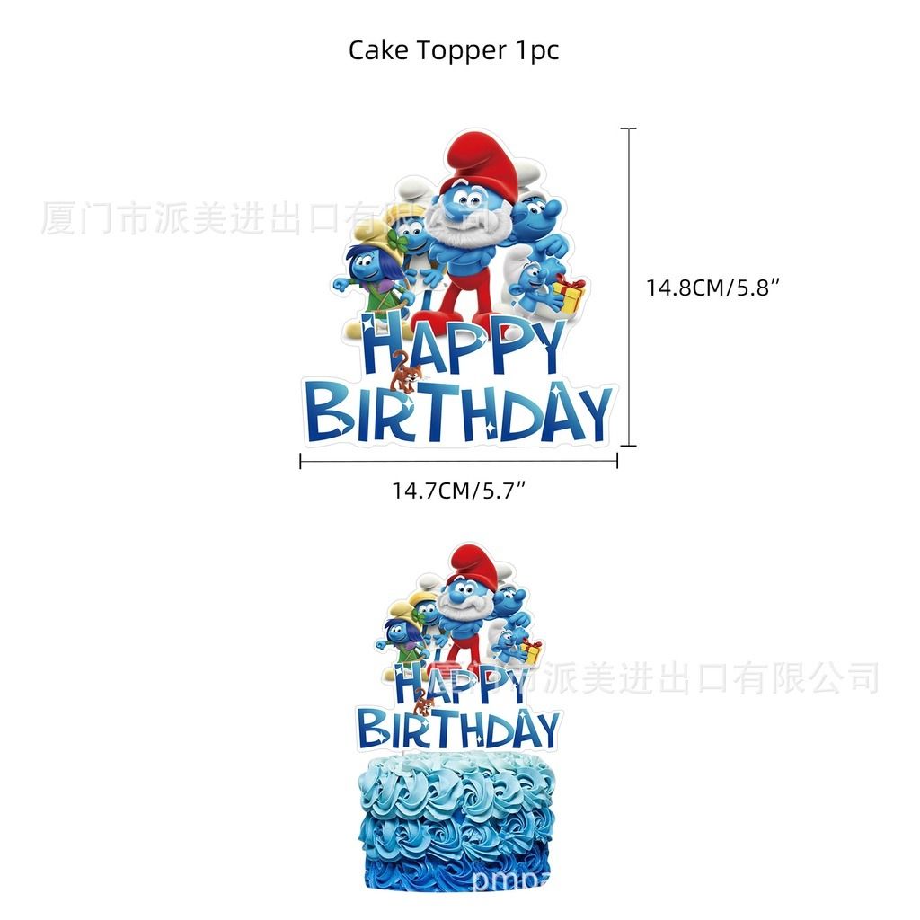 The Smurfs Birthday Theme Kit: Happy Birthday Banner; Big Cake Topper ...
