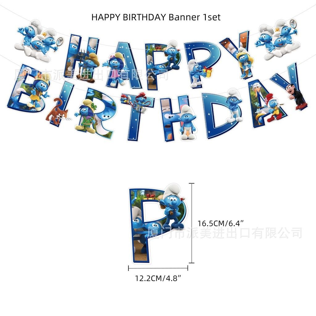 The Smurfs Birthday Theme Kit: Happy Birthday Banner; Big Cake Topper ...