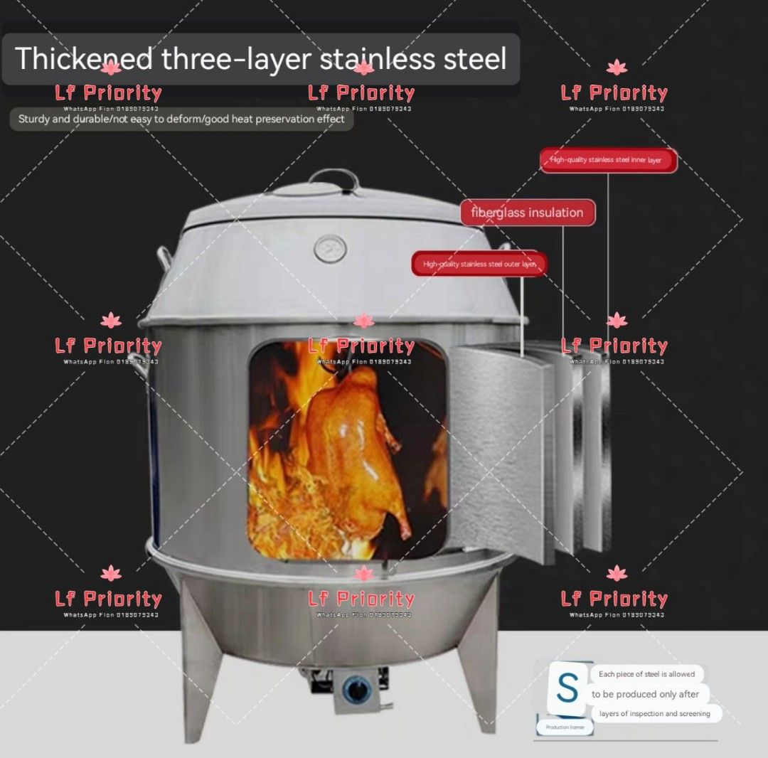 Three-layer stainless steel barbecue duck oven charcoal gas dual ...