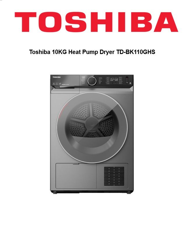 TOSHIBA TD-BK110GHS HEATPUMP DRYER (10KG), TV & Home Appliances, Washing Machines and Dryers on ...
