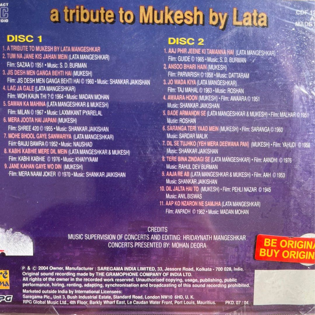 TRIBUTE TO MUKESH BY LATA 2 CD SET, Hobbies & Toys, Music & Media, CDs ...