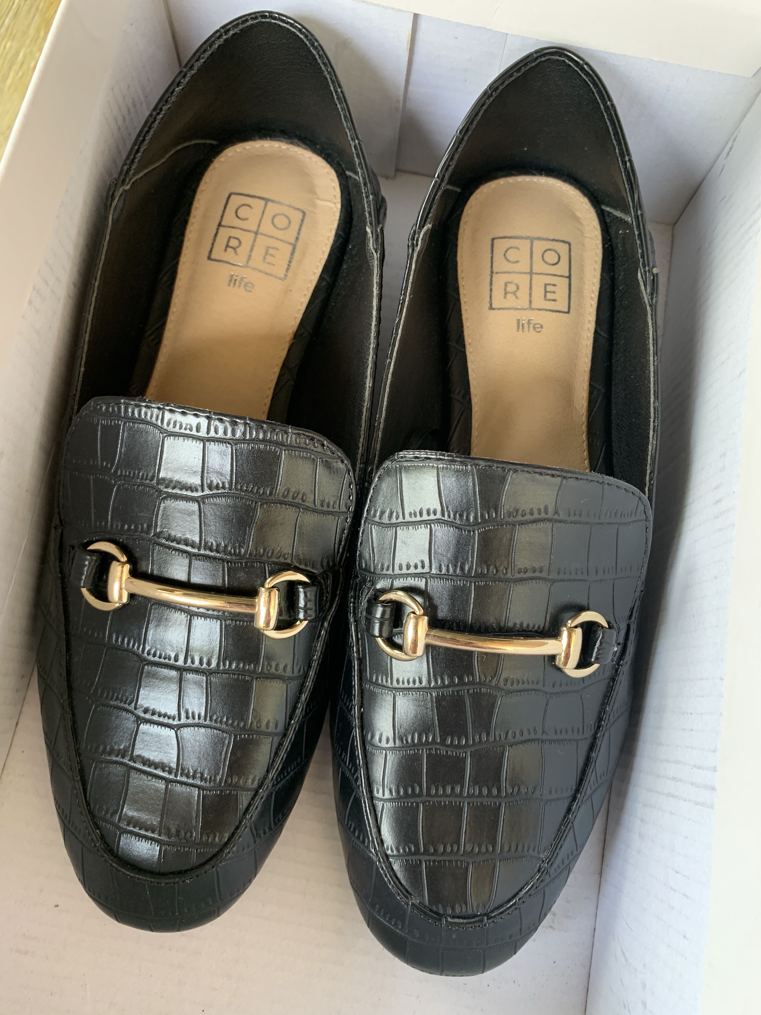 US brand CORE Life Black Leather Loafers on Carousell